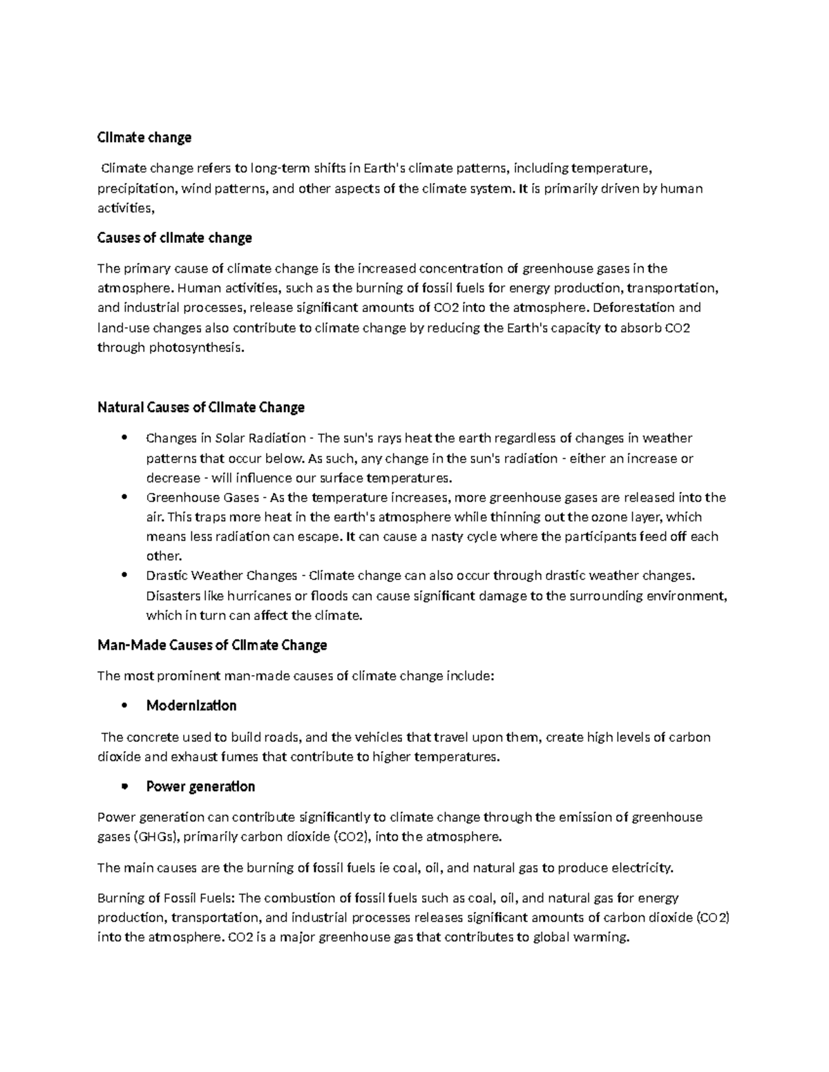 Climate change - Environmental literacy notes - Climate change Climate ...