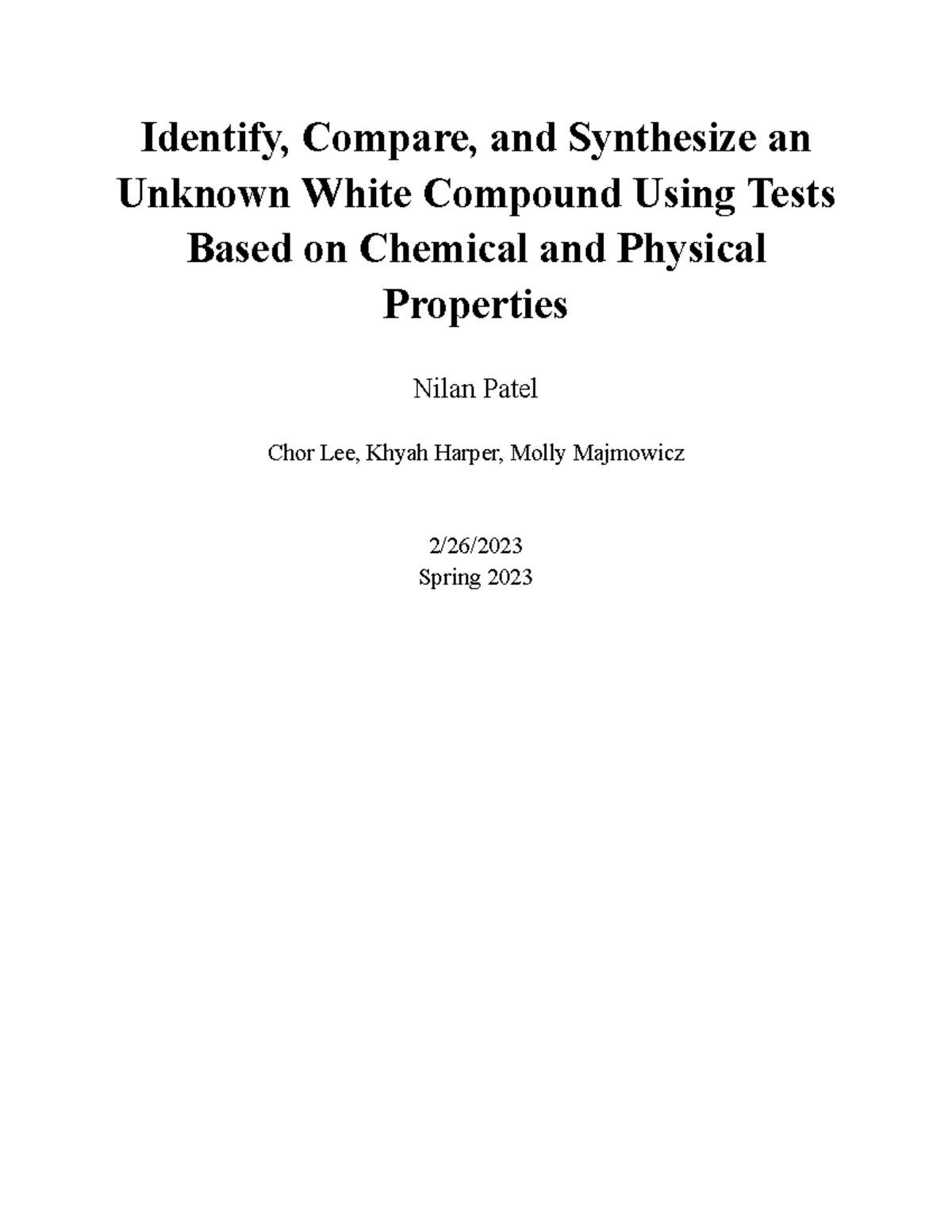 UWC Lab Report. - Identify, Compare, and Synthesize an Unknown White ...