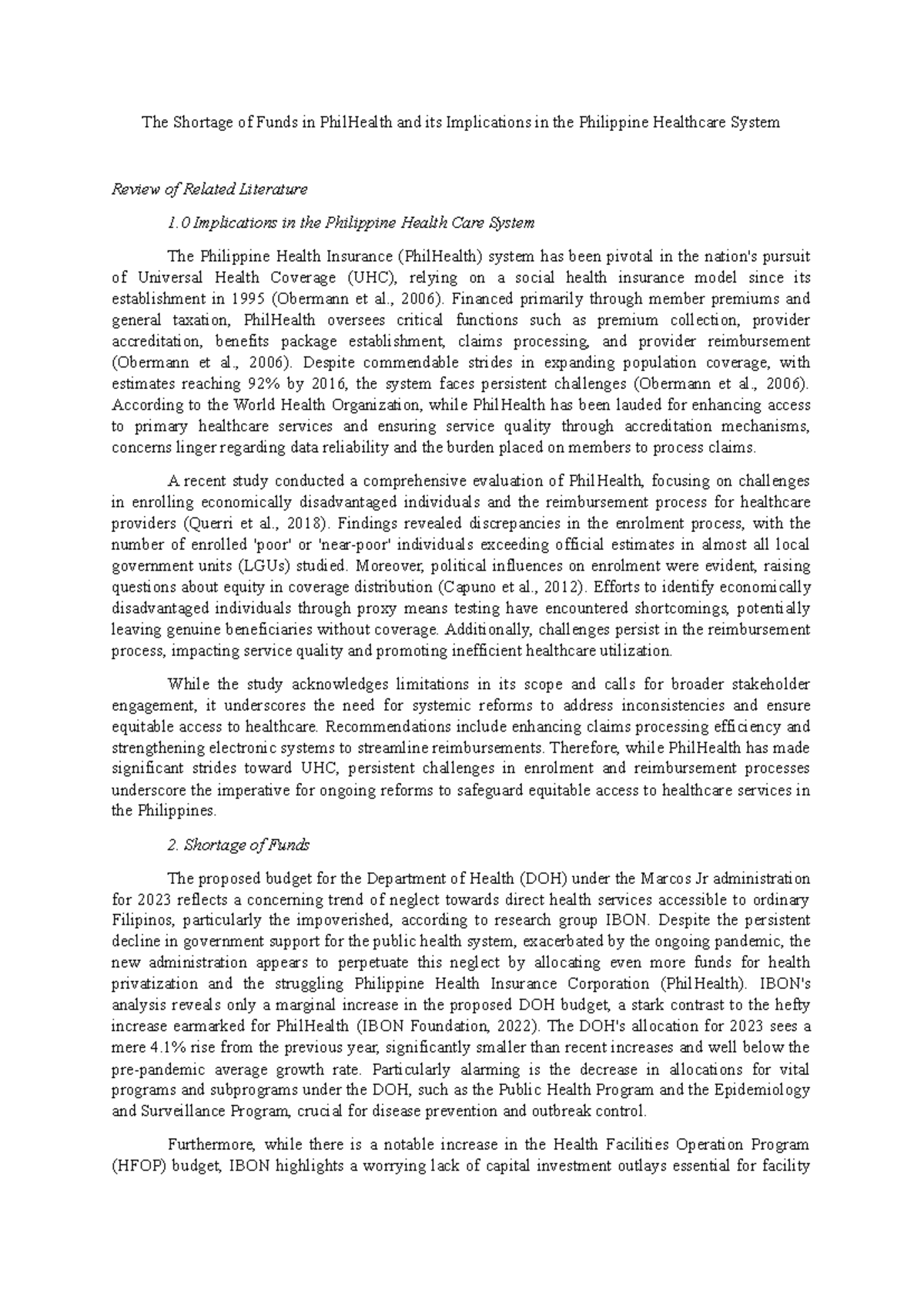 The Shortage of Funds in Phil Health and its Implications in the ...
