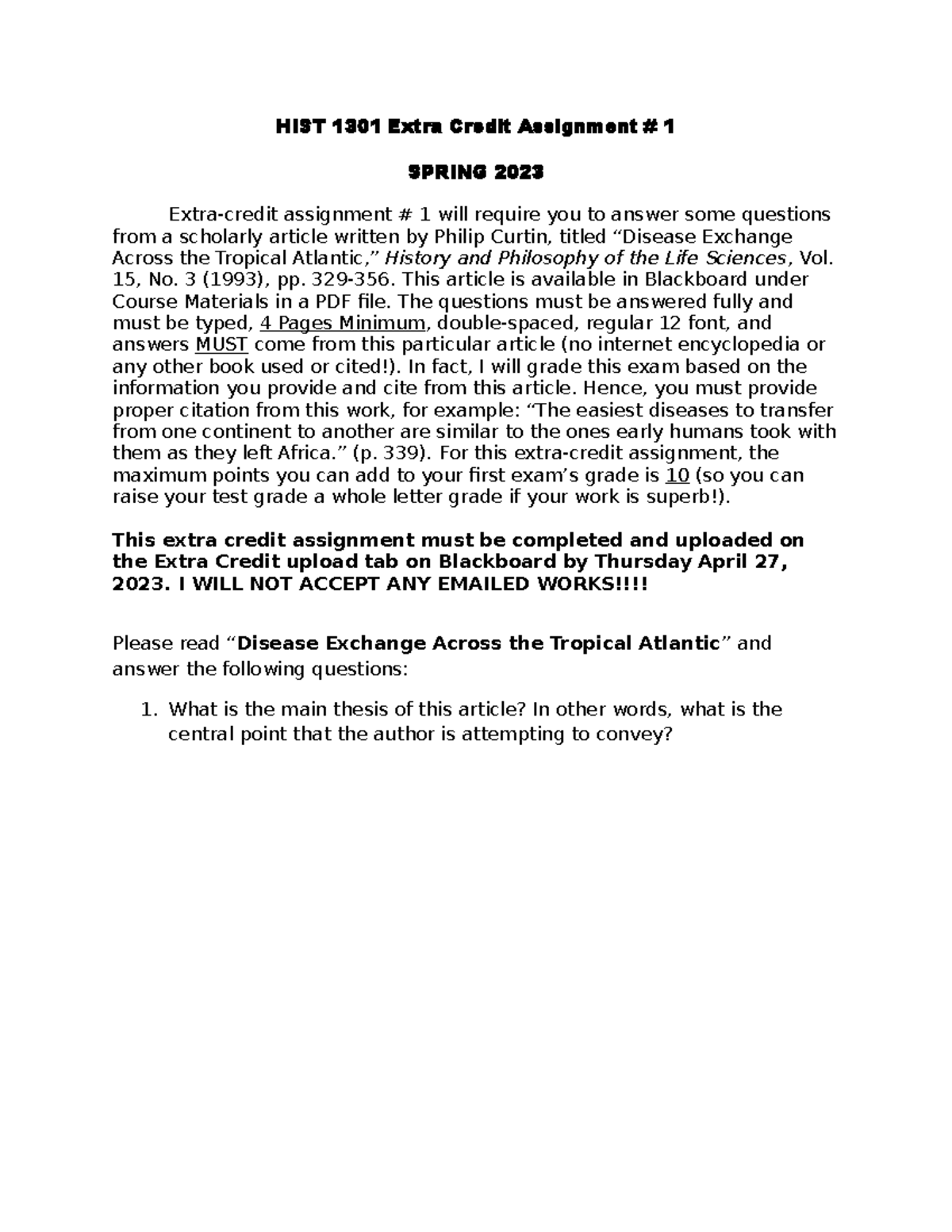 Extra Credit # 1 - HIST 1301 Extra Credit Assignment # 1 SPRING 2023 ...