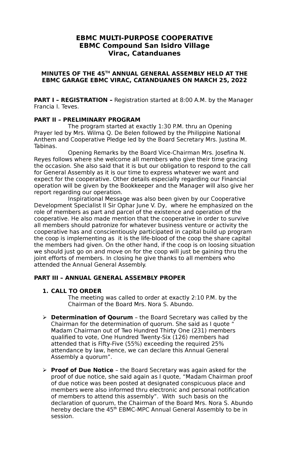 45th Annual General Assembly 2022 - EBMC MULTI-PURPOSE COOPERATIVE EBMC ...