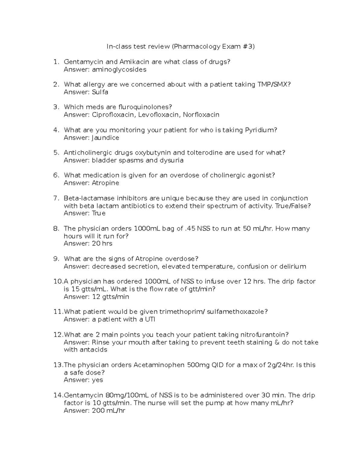 Review Pharm Exam 3 - Study materials - In-class test review ...