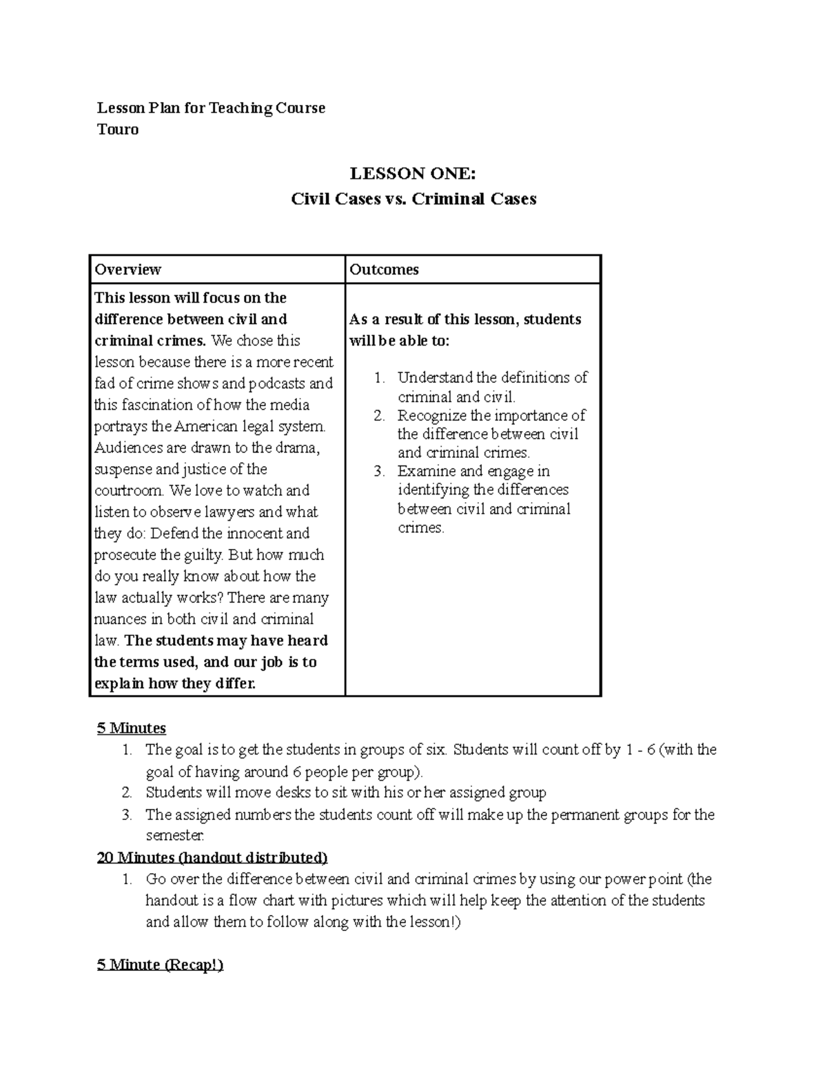 The Criminal Justice System Lesson - Lesson Plan for Teaching Course ...