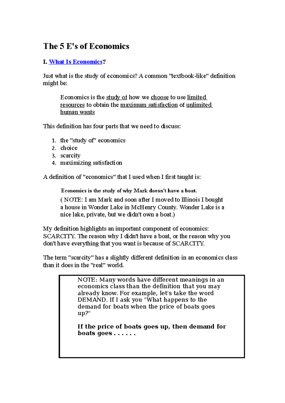 The 5 E - notes - The 5 E's of Economics I. What Is Economics? Just ...