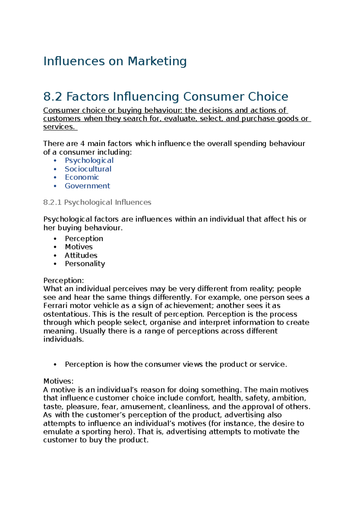 Influences on Marketing - There are 4 main factors which influence the ...