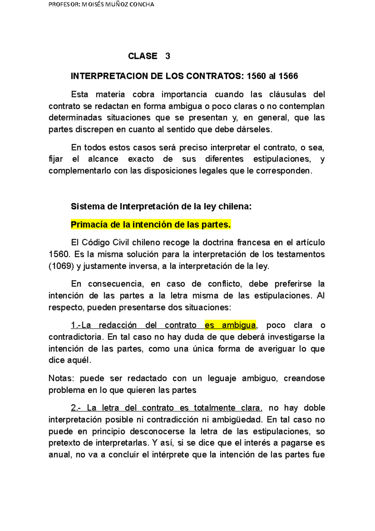 Clase 3 - hghff - CLASE 3 INTERPRETACION DE LOS CONTRATOS: 1560 al 1566 ...