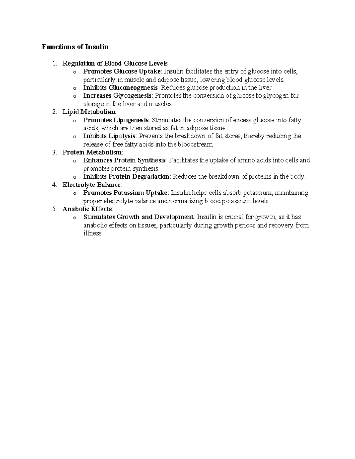 Functions of Insulin - Functions of Insulin Regulation of Blood Glucose ...