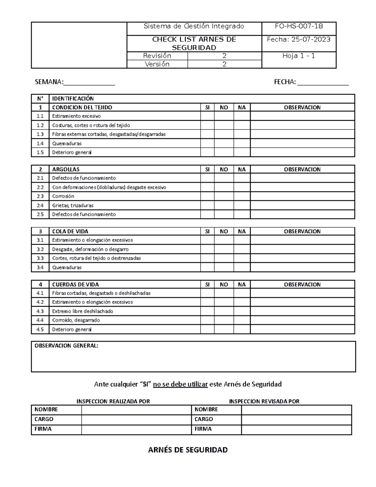 Check LIST Arnes DE Seguridad - Sistema de Gestión Integrado FO-HS-007 ...