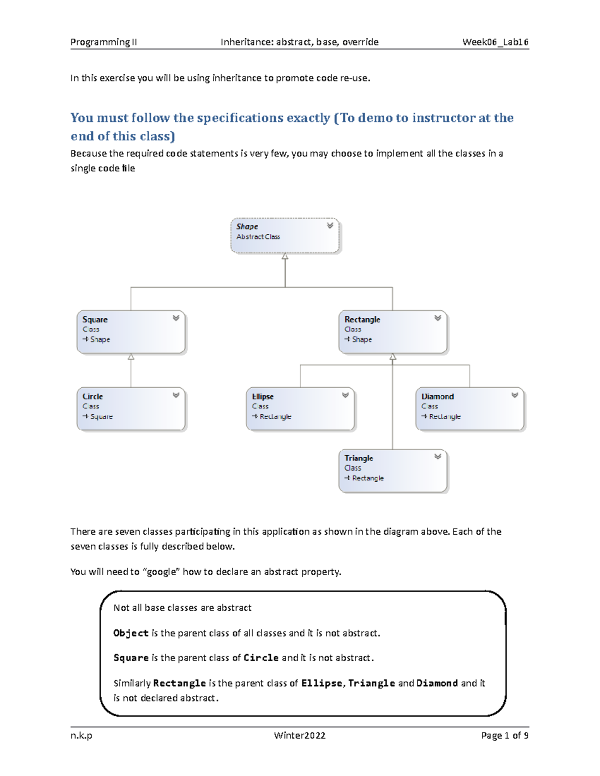 Week 06 Lab 16 Inheritance Shapes In This Exercise You Will Be Using Inheritance To Promote