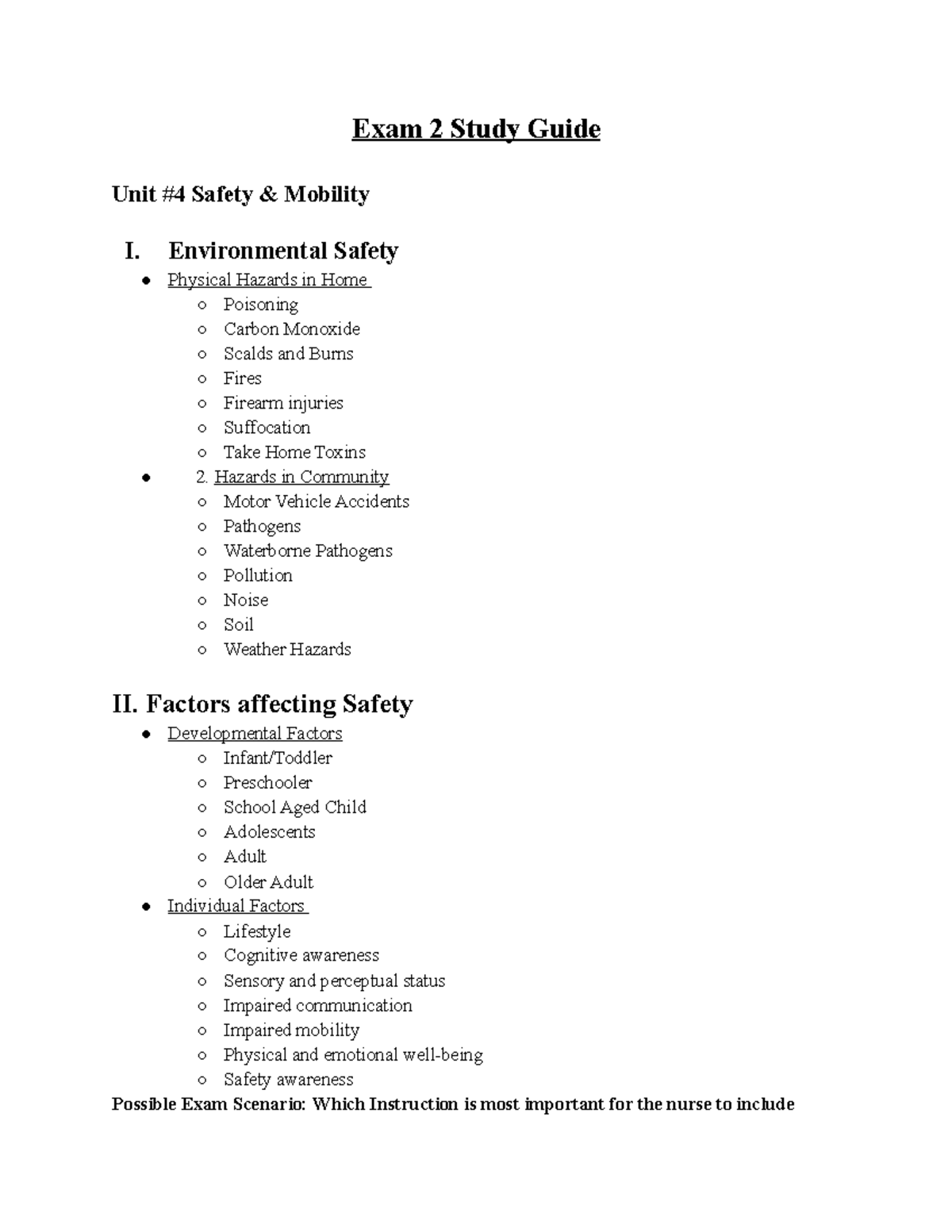 Exam 2 Study Guide - review - Exam 2 Study Guide Unit #4 Safety ...