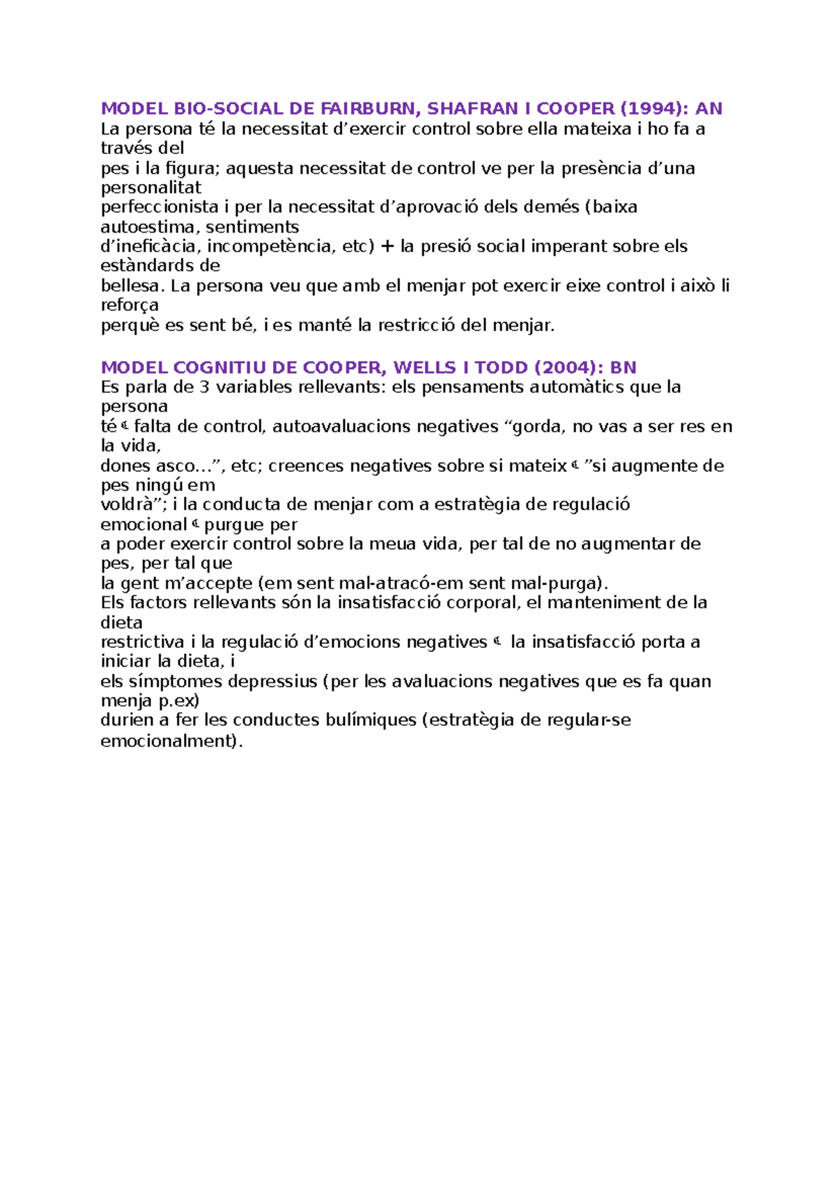 Model BIO- Social DE Fairburn, Shafran I Cooper - MODEL BIO-SOCIAL DE ...