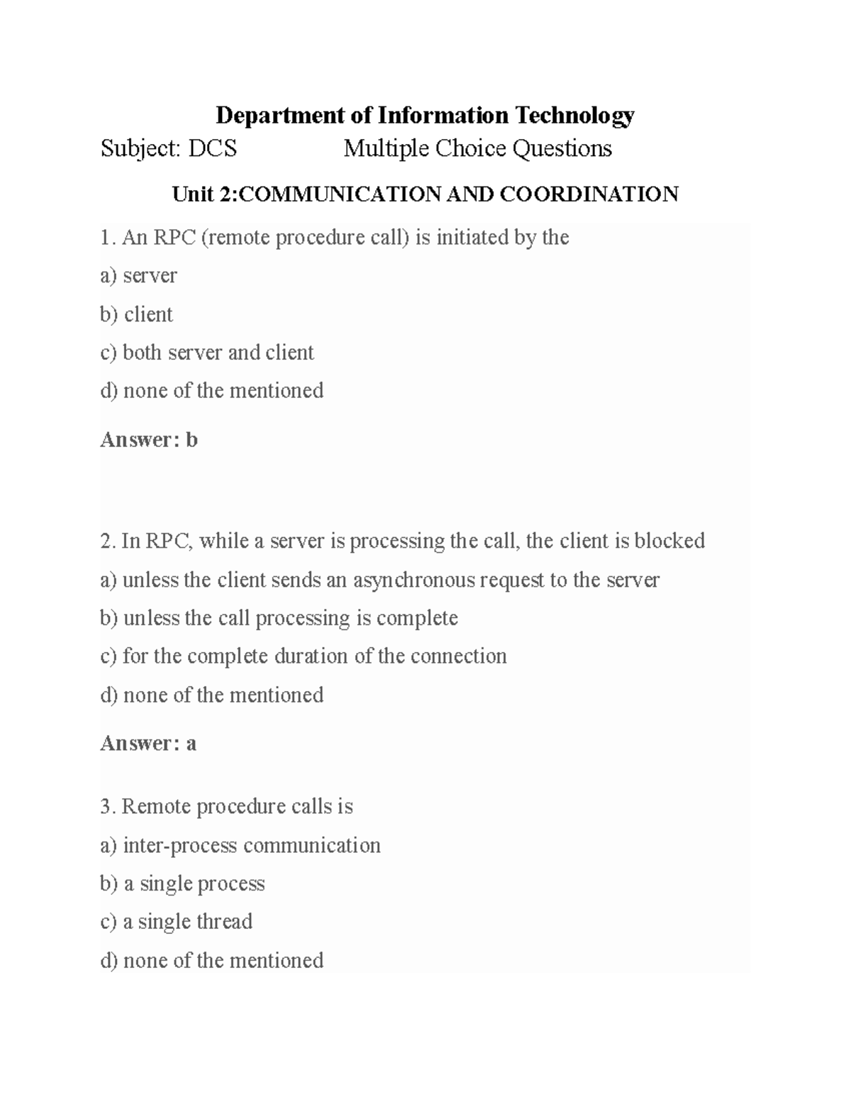 DCS Unit 2 MCQs (1) - message-oriented communication, MPI, network virtualization, overlay ...