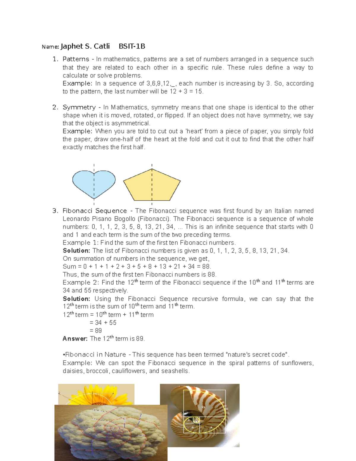 Mathematics in the Modern World Assignment - Name: Japhet S. Catli BSIT ...