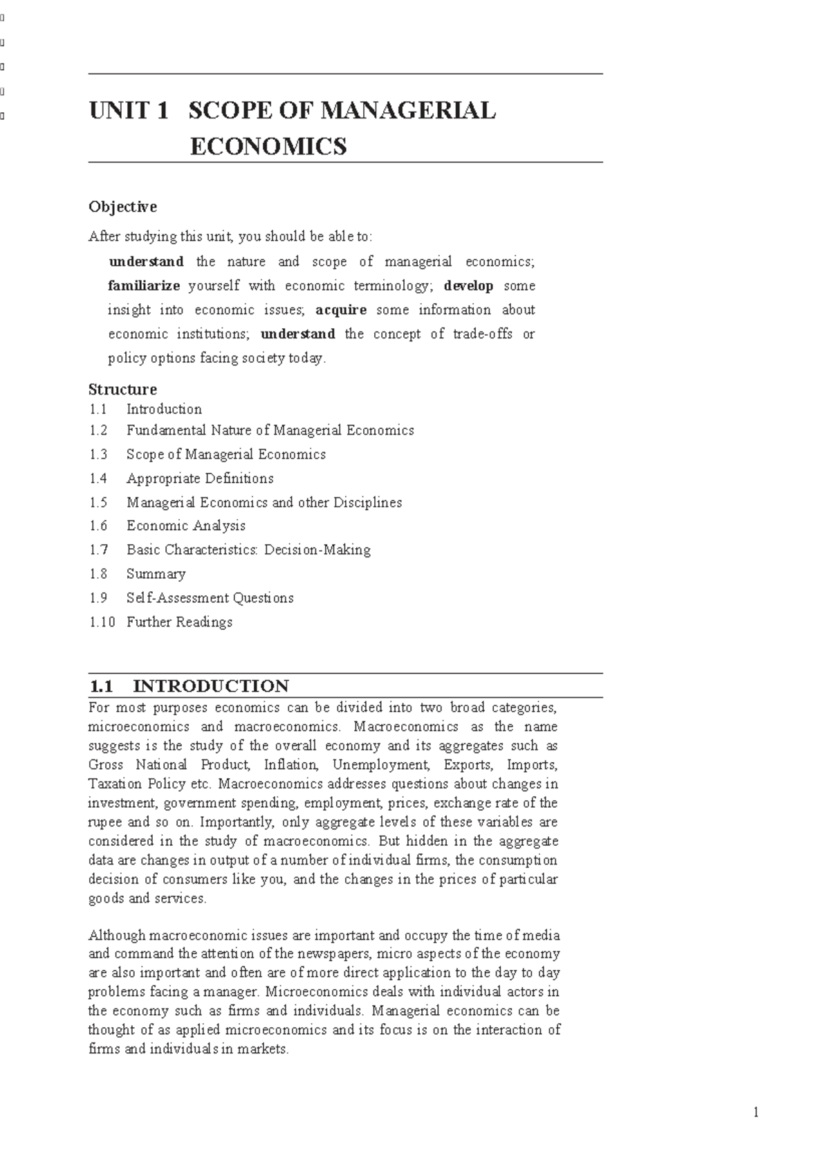 Unit 1 Introduction to Managerial Economics - UNIT 1 SCOPE OF ...