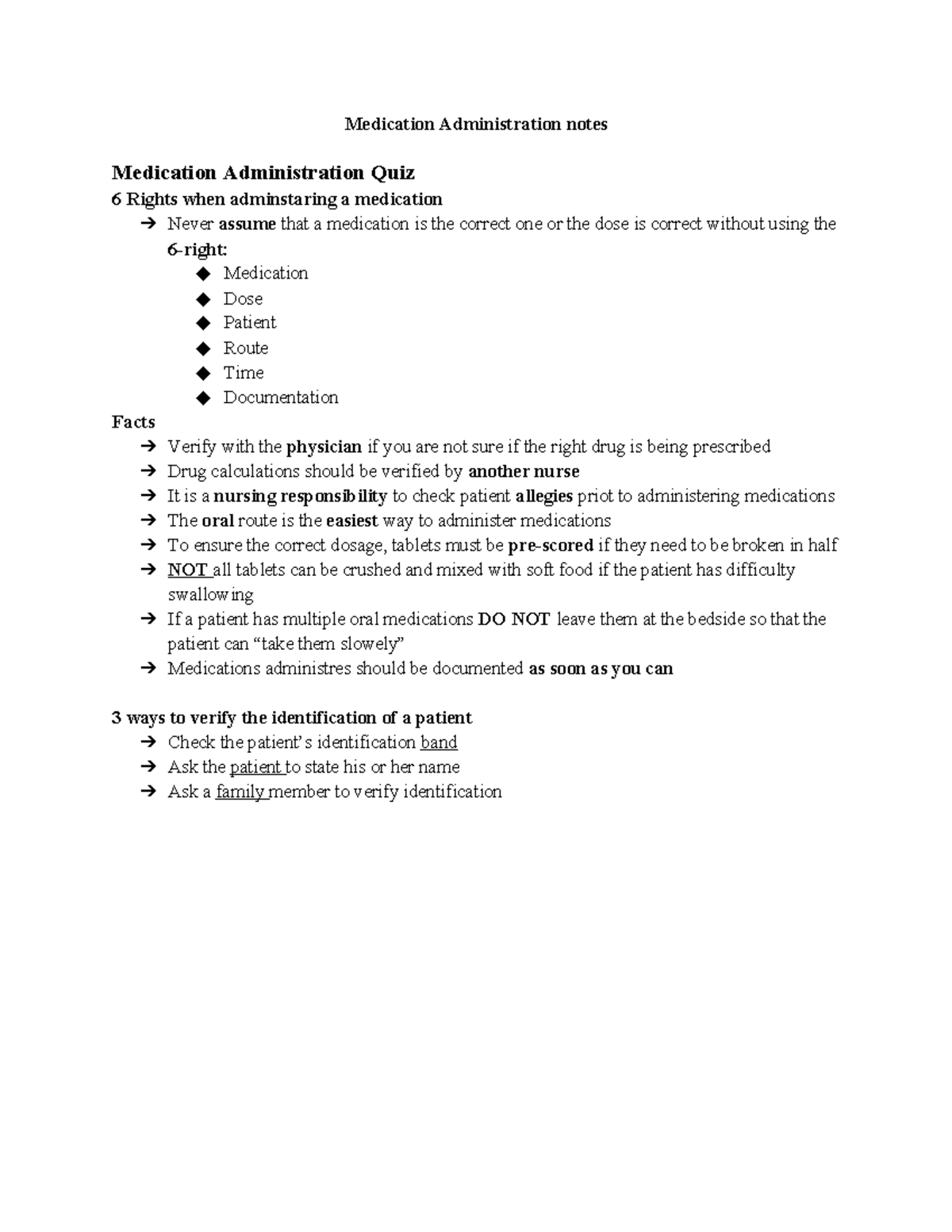 Medication Notes - Medication Administration notes Medication ...
