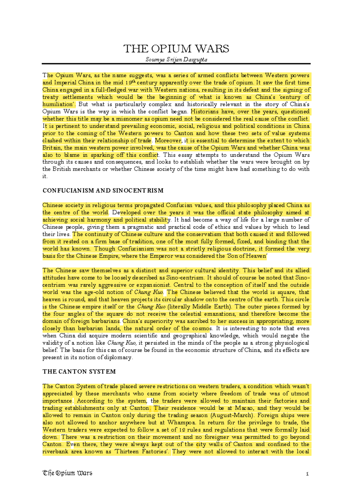 Opium Wars - essay - THE OPIUM WARS Soumya Srijan Dasgupta The Opium ...