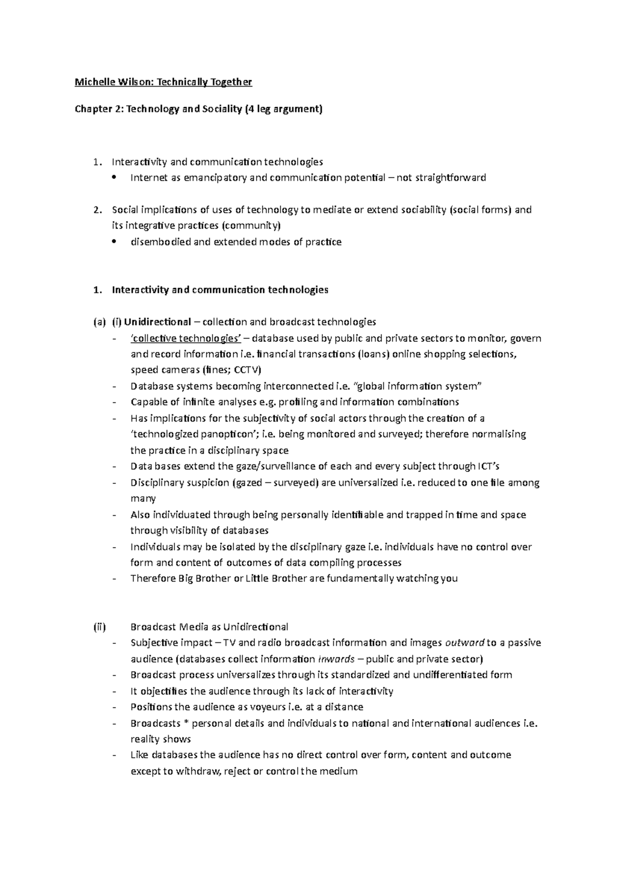 Lt-soc321-Wilson lecture notes 21-09 - Michelle Wilson: Technically ...