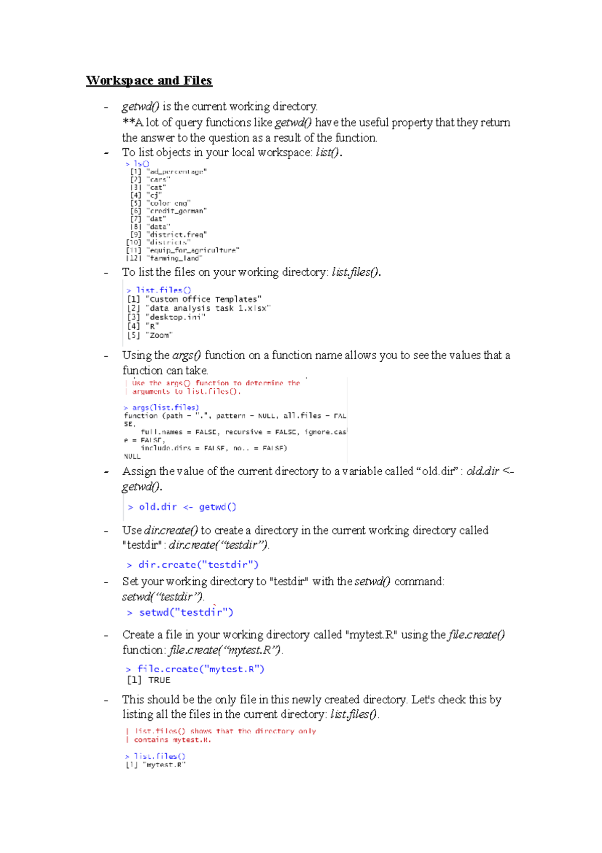 Data Analysis on Workspace and Files - Workspace and Files - getwd() is ...