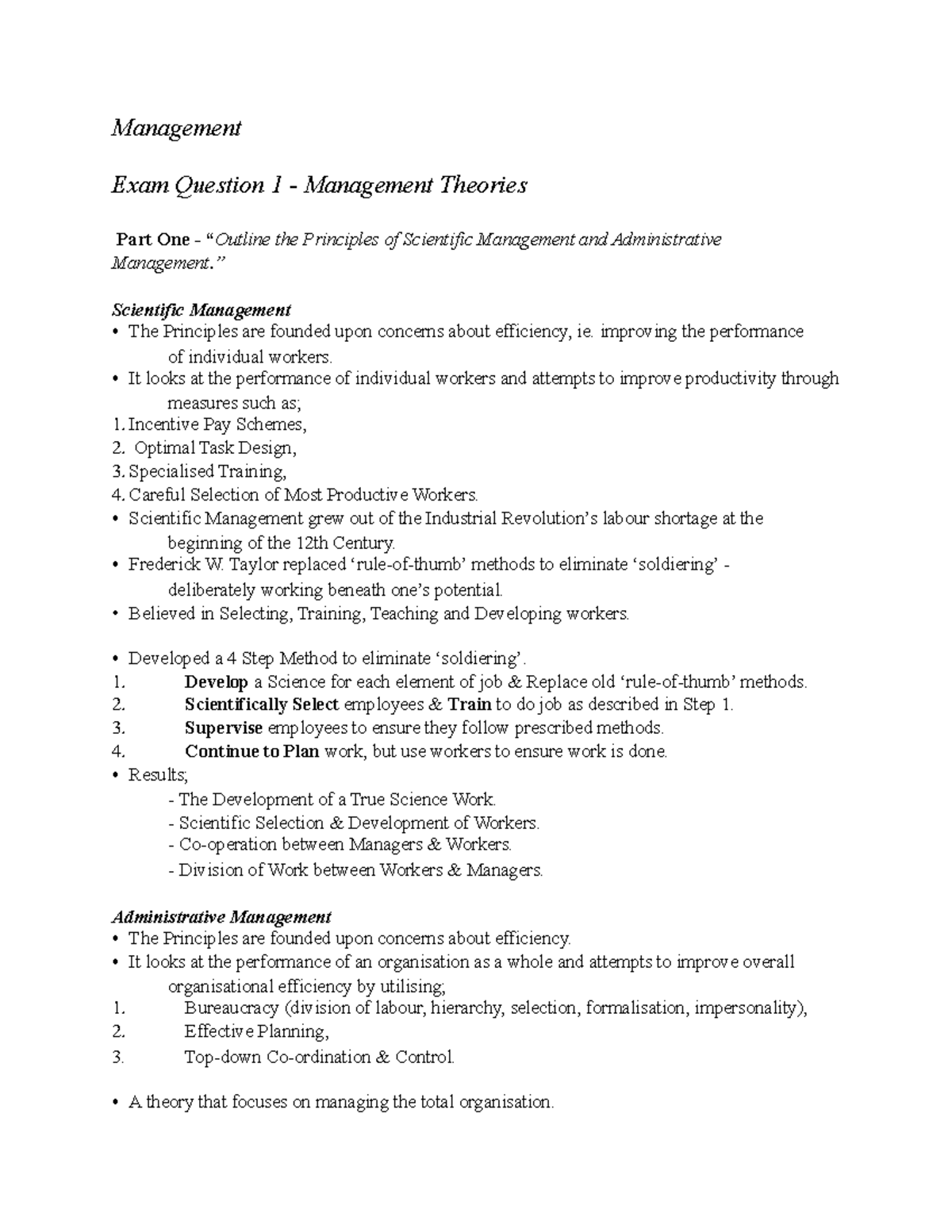 Management exam questions - Management Exam Question 1 Management ...