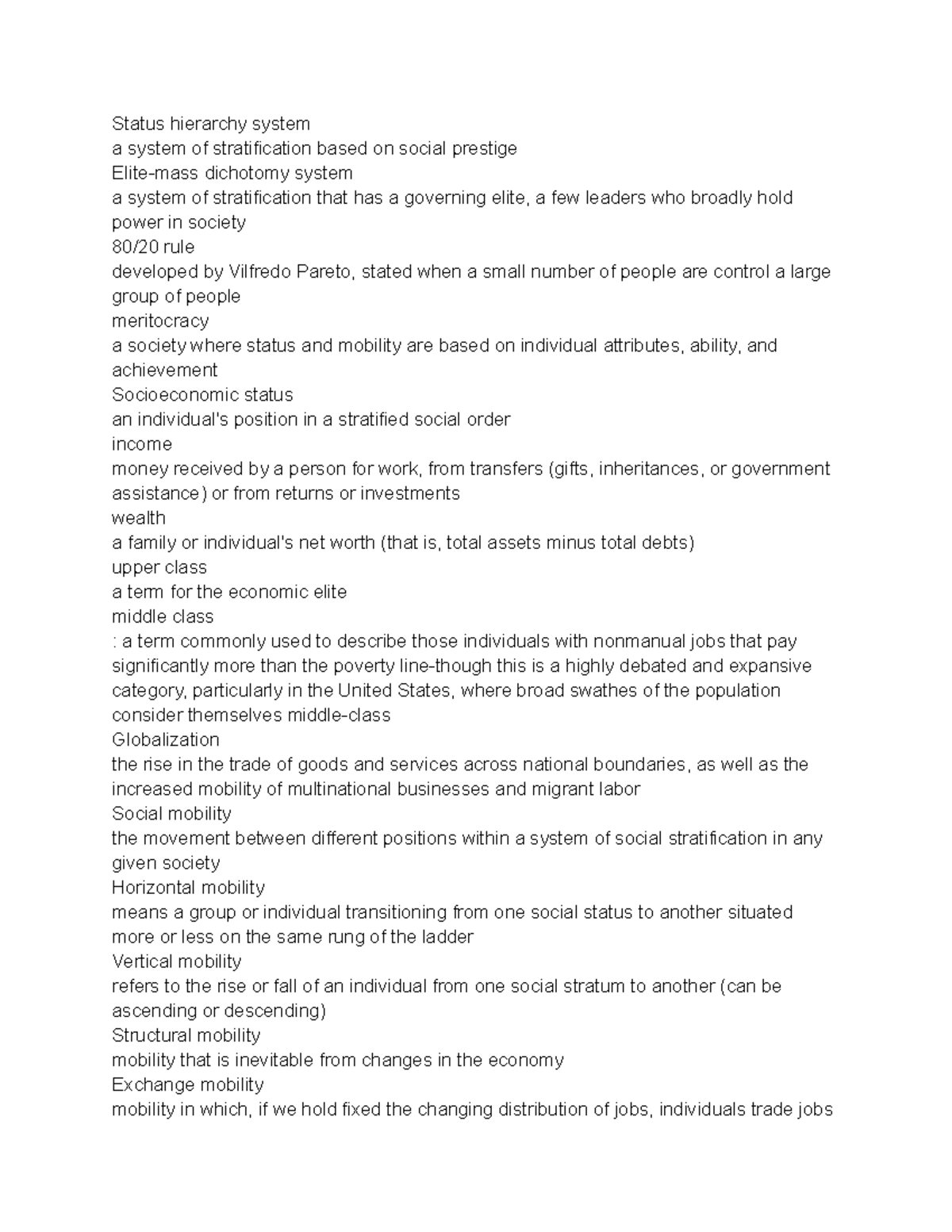 A soci 20 - Definitions and notes taken directly from lecture - Status ...