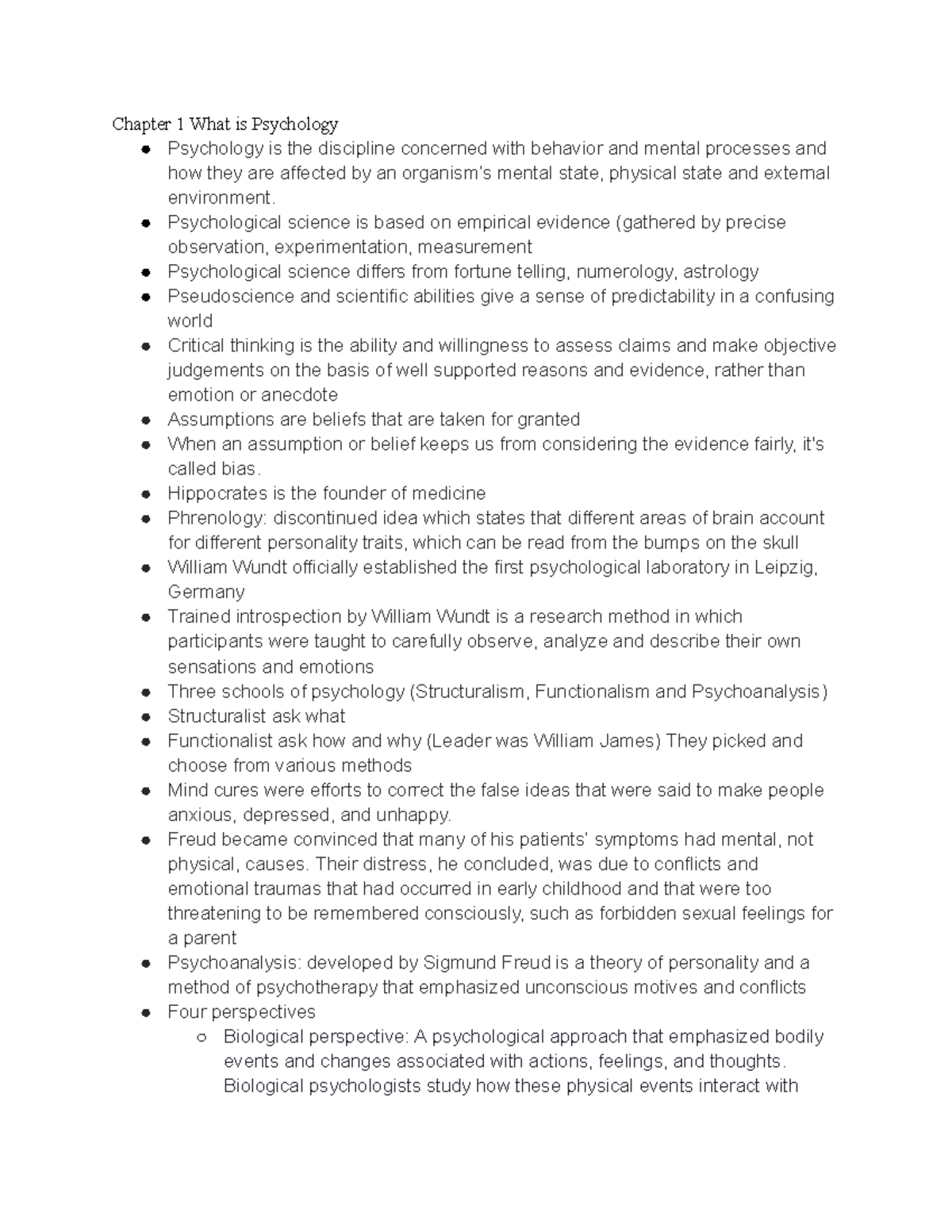 Psychology Notes - Chapter 1 What is Psychology Psychology is the ...