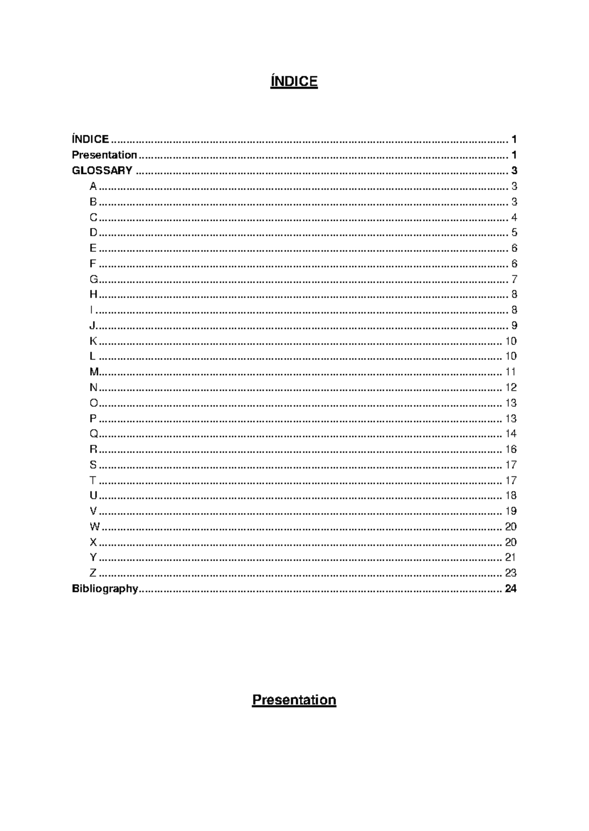 Ingles - ÍNDICE ÍNDICE Presentation GLOSSARY A B C D E F G H I J K L ...