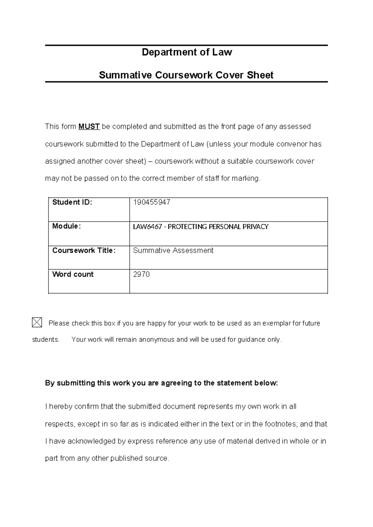 Protecting Personal Privacy Summative Essay - Final - Department of Law ...