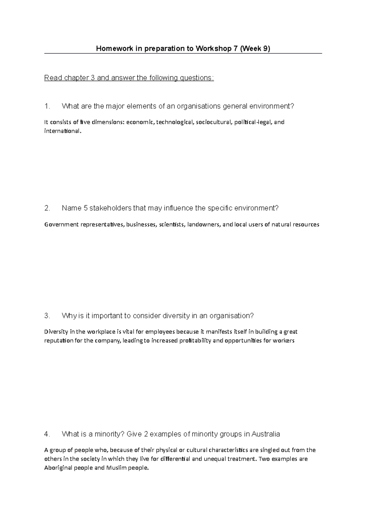 Week 9 Workshop 7 Homework - Homework in preparation to Workshop 7 ...