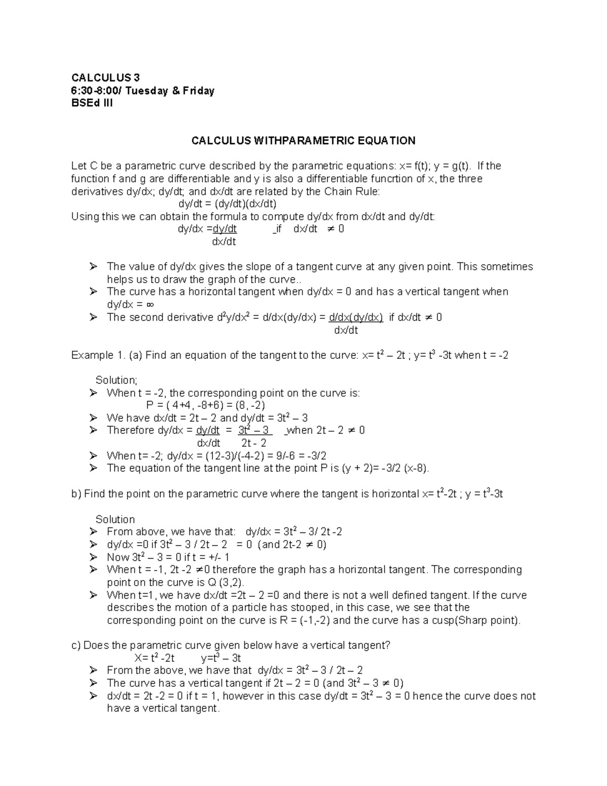 Calculus-3 - CALCULUS 3 6:30-8:00/ Tuesday & Friday BSEd III CALCULUS ...