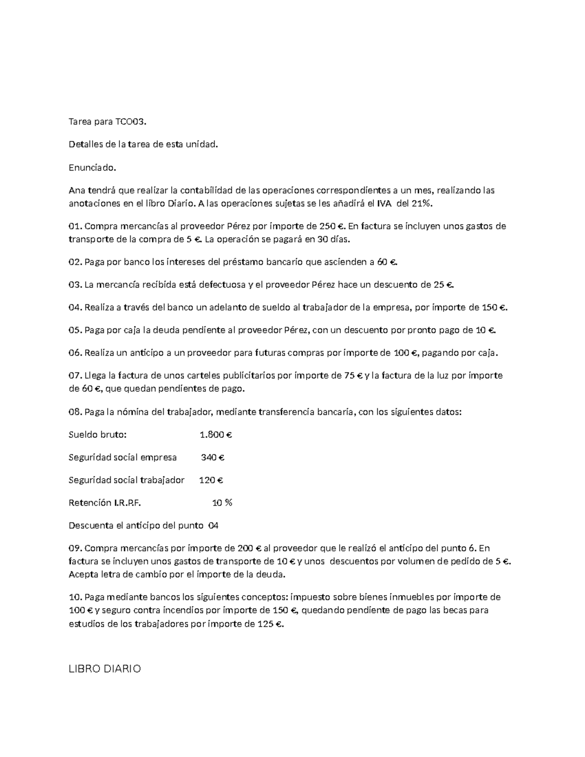 Tecnica Contable - Tarea para TCO03. Detalles de la tarea de esta ...