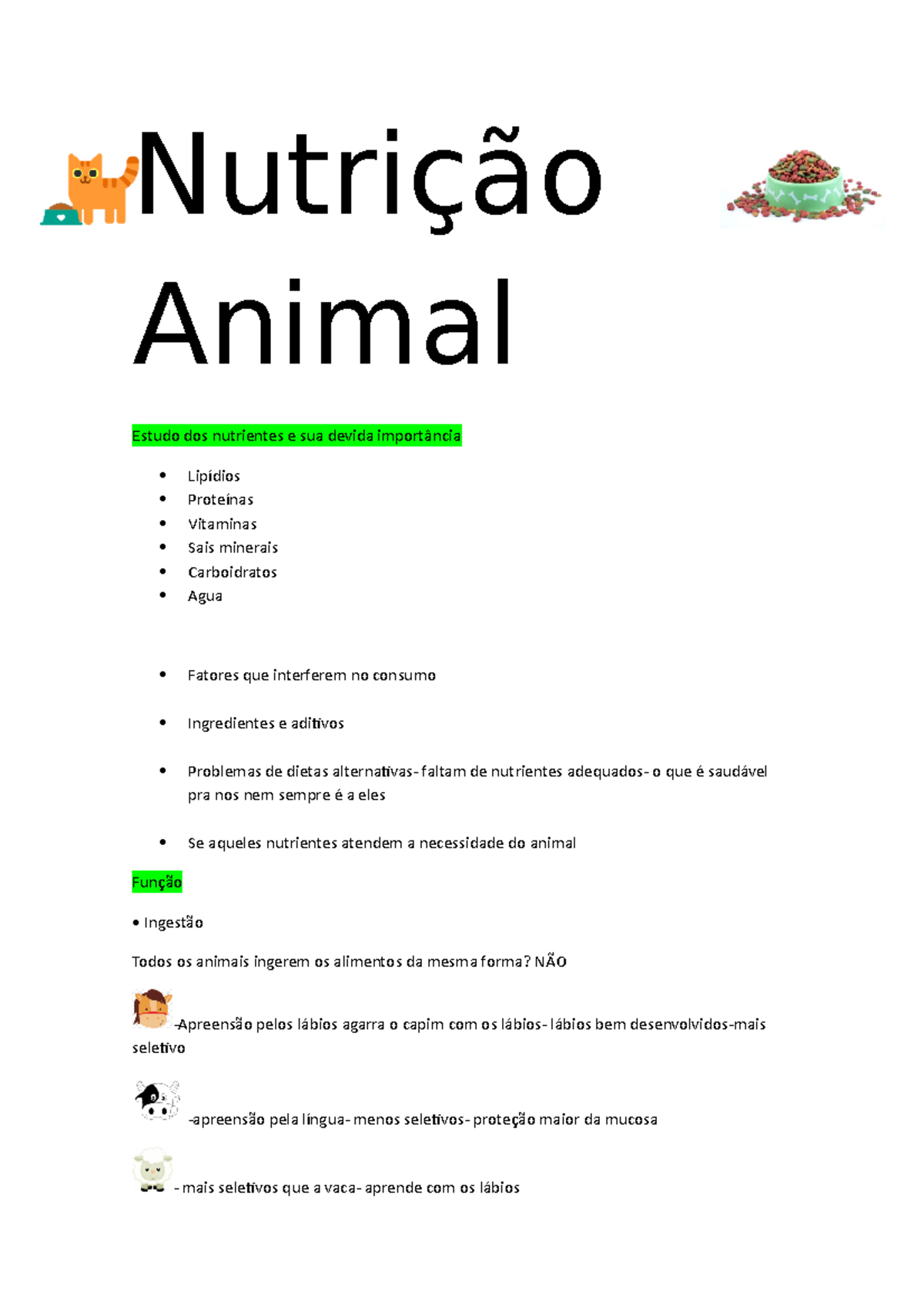 Nutrição Animal com parte 2 - Nutrição Animal Estudo dos nutrientes e ...