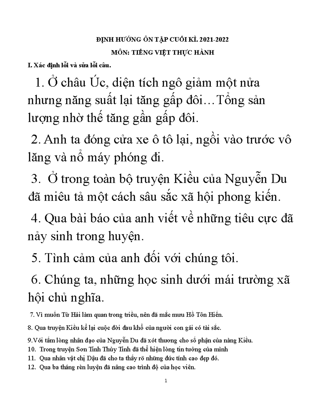 ÔN CK TVTH 2022 - tai lieu - ĐỊNH HƯỚNG ÔN TẬP CUỐI KÌ. 2021- MÔN: TIẾNG VIỆT THỰC HÀNH I. Xác ...