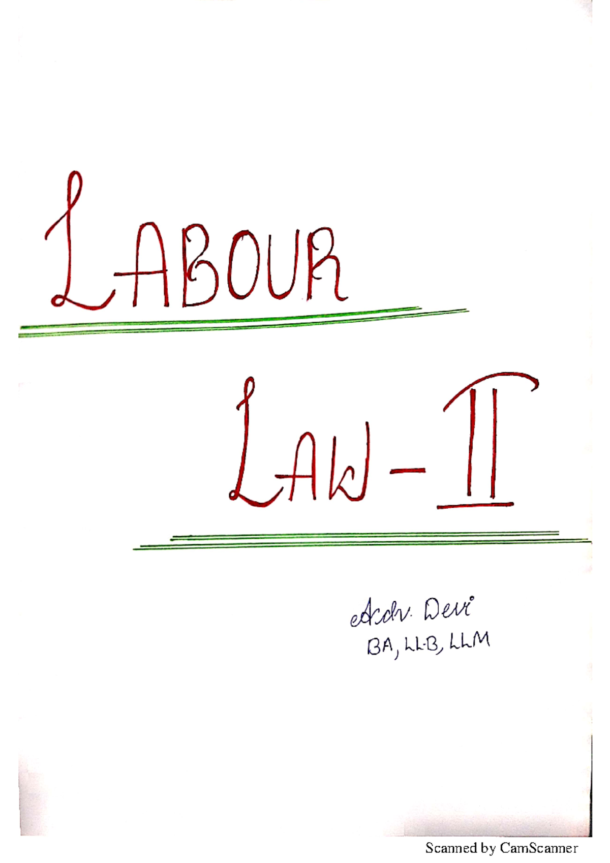 Labour Law second Class notes - LLB - Studocu