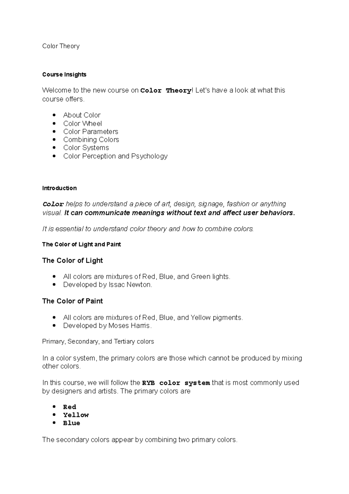 Color Theory - new - Color Theory Course Insights Welcome to the new ...