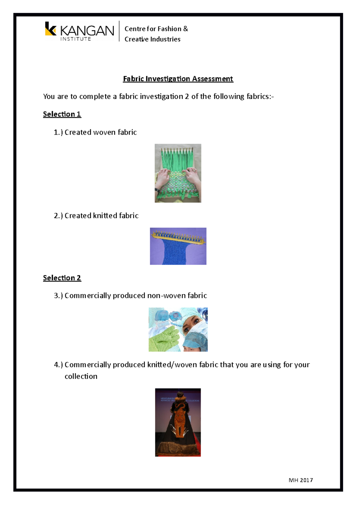 Fabric Investigation Assessment Instructions - Creaive Industries ...