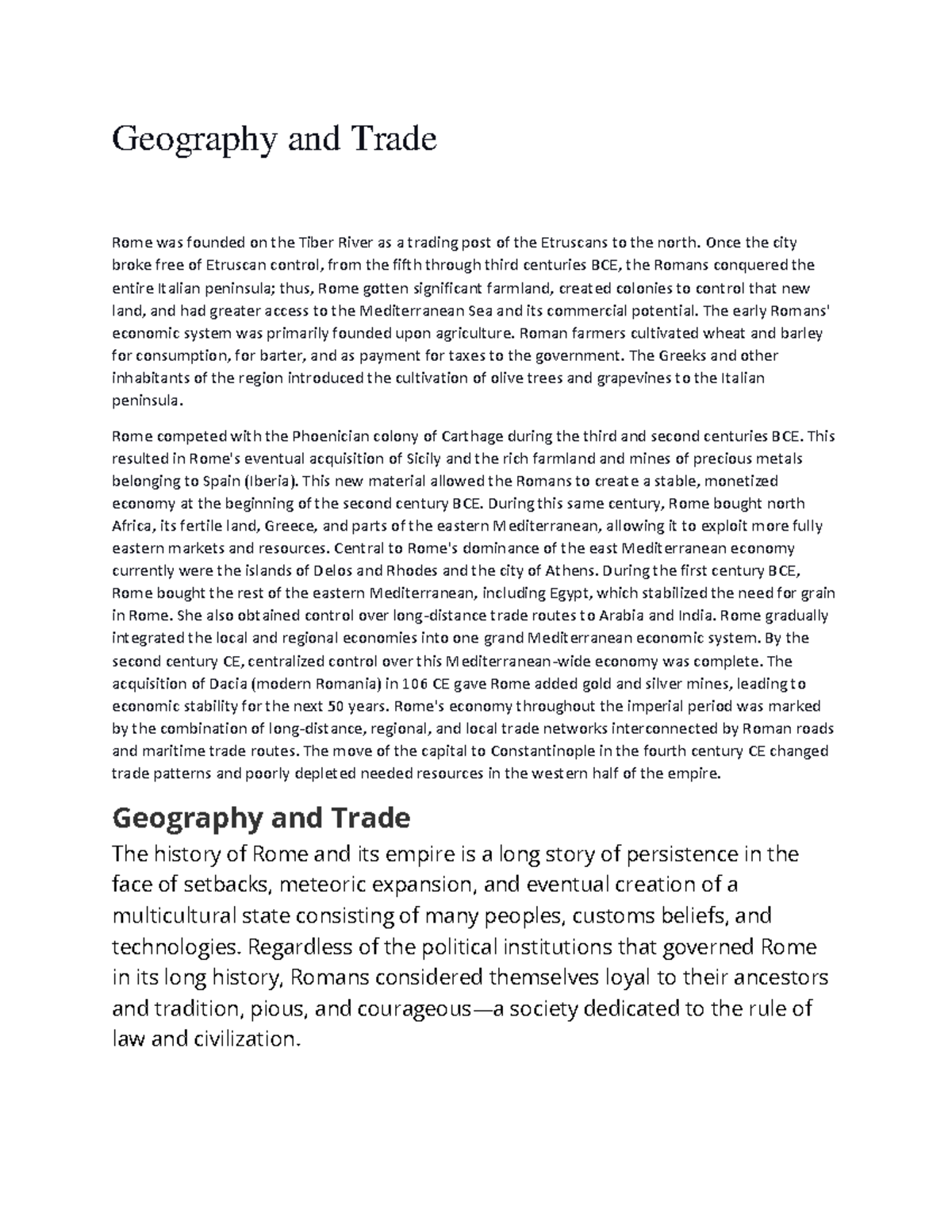 Geography and Trade - Rome was founded on the Tiber River as a trading ...