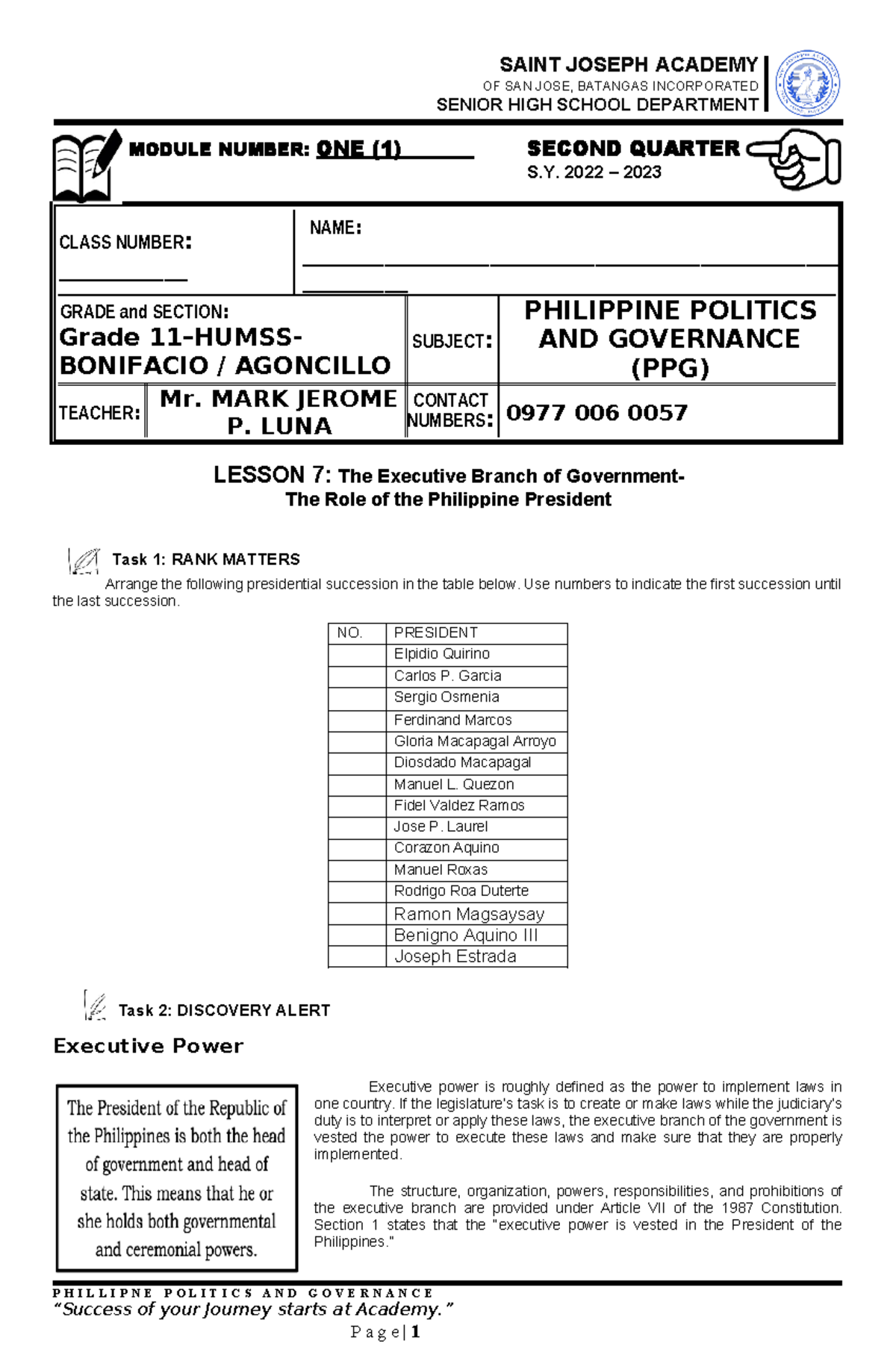 PPG 2 Module 1 Humss - OF SAN JOSE, BATANGAS INCORPORATED SENIOR HIGH ...
