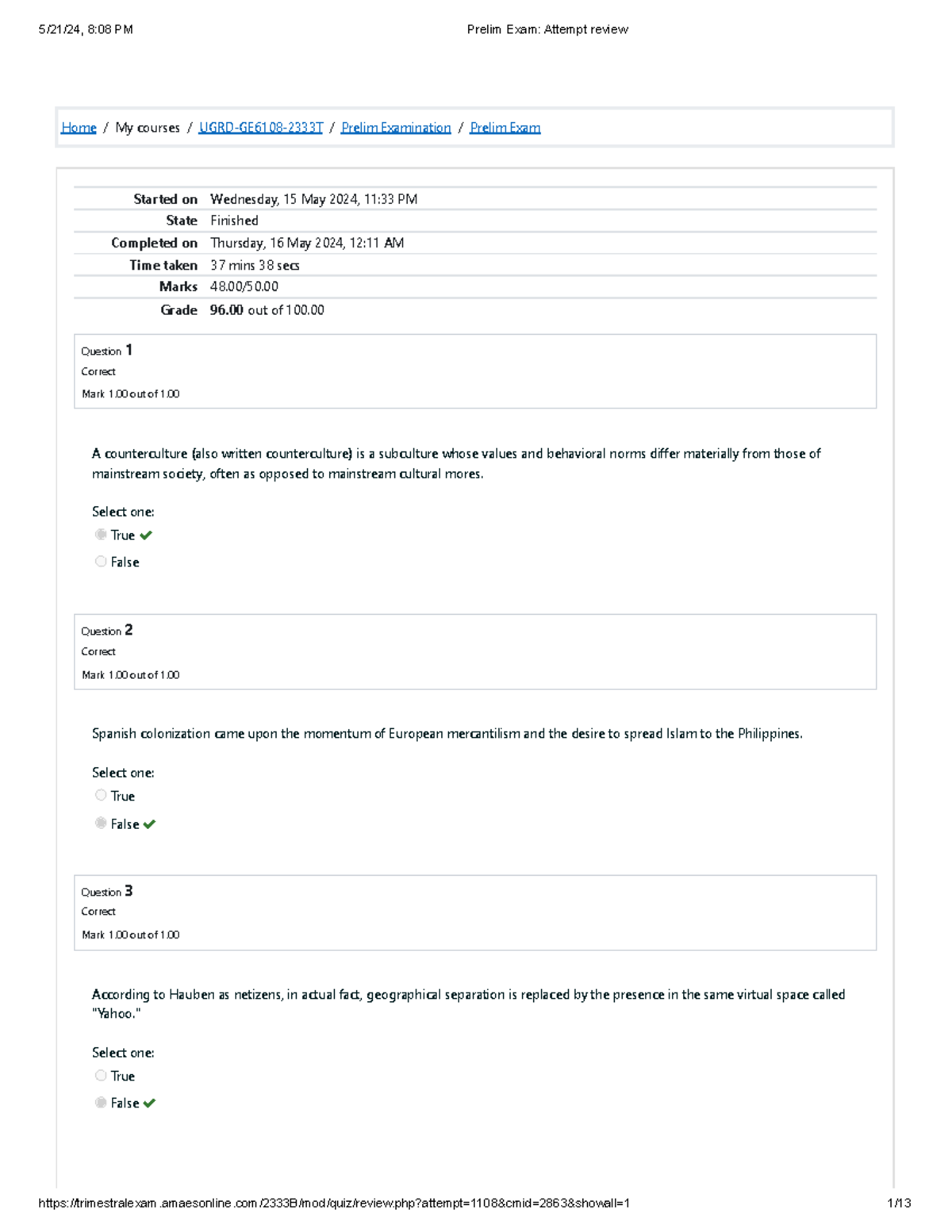 Prelim Exam Philippine POP Culture - Home / My courses / UGRD-GE6108 ...