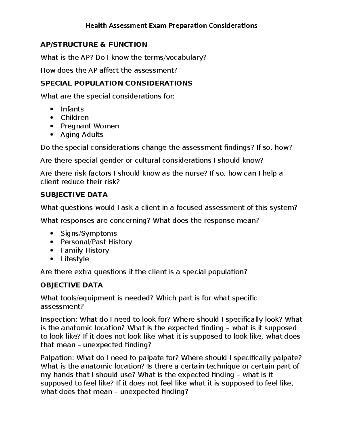 HA Exam Prep Considerations - Health Assessment Exam Preparation ...