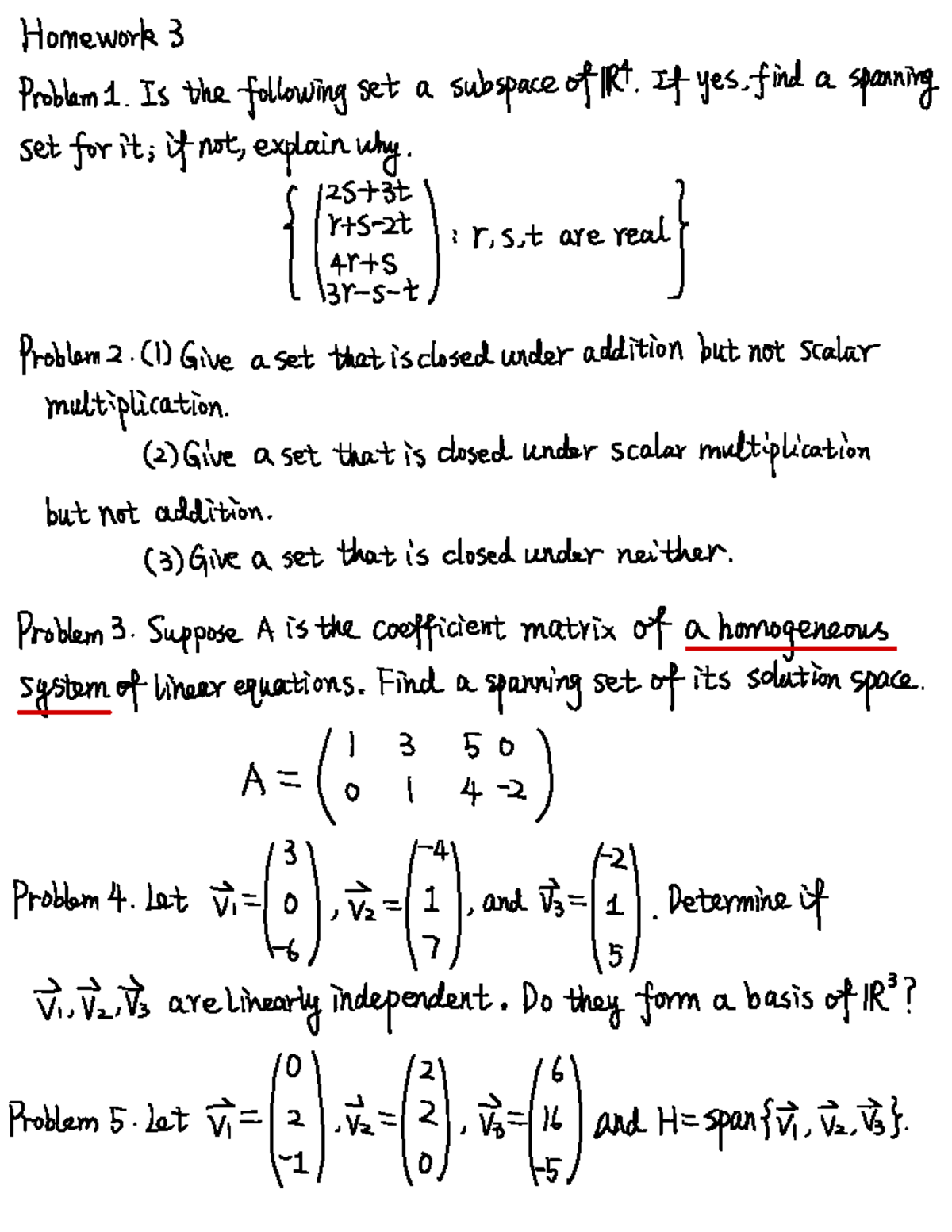 Math 3351 HW03 - /// - Homework 3 Problems the following set a subspace of RP. If yes, find a ...