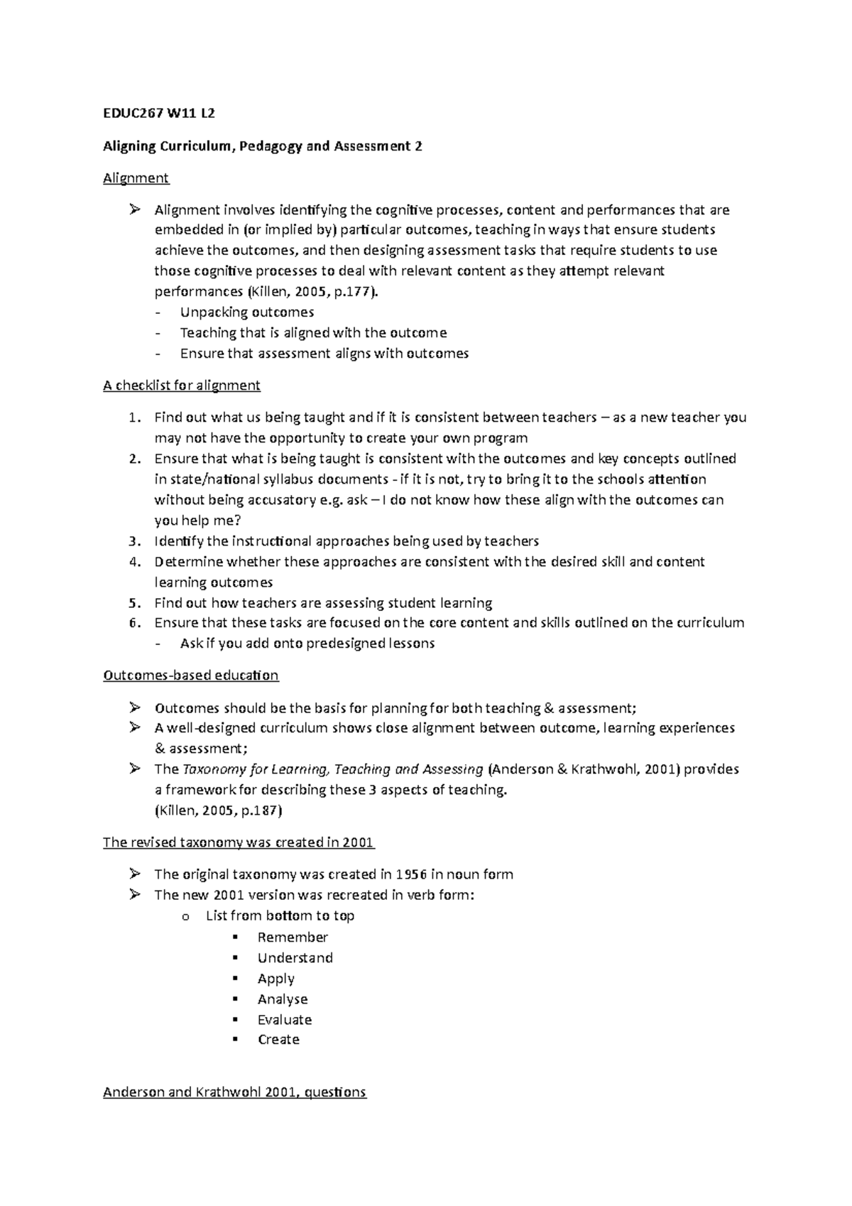 EDUC267 W11 L2 - Detailed lecture notes - EDUC267 W11 L Aligning ...