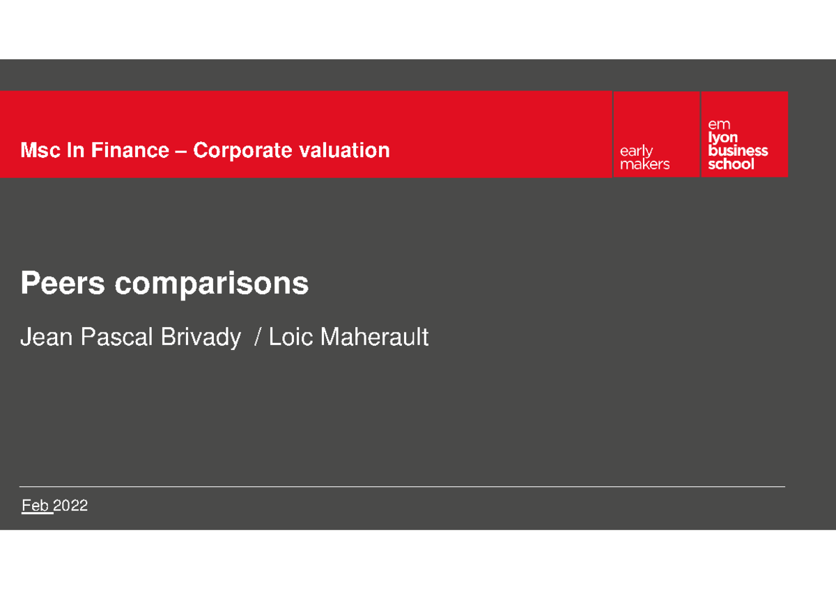 S4 - peers comps-1 - Introduction course to Valuation - Peers ...
