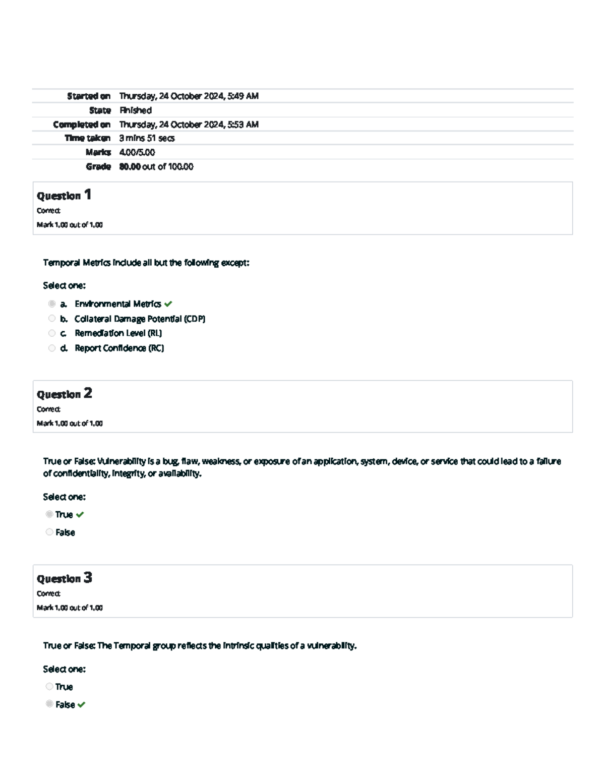 Self-Quiz Unit 8 Attempt review Home - Started on Thursday, 24 October ...