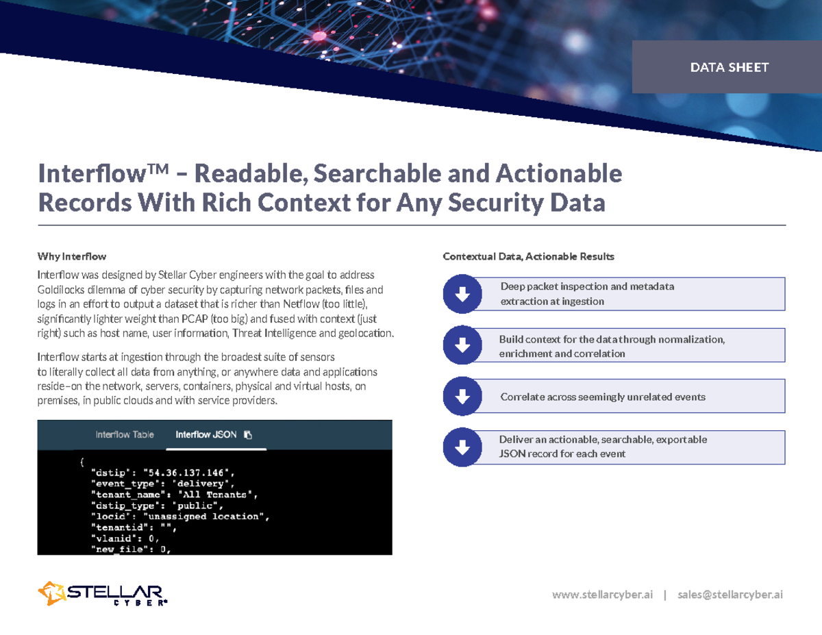7. Datasheet Interflow - Why Interflow Interflow was designed by Stellar Cyber engineers with ...