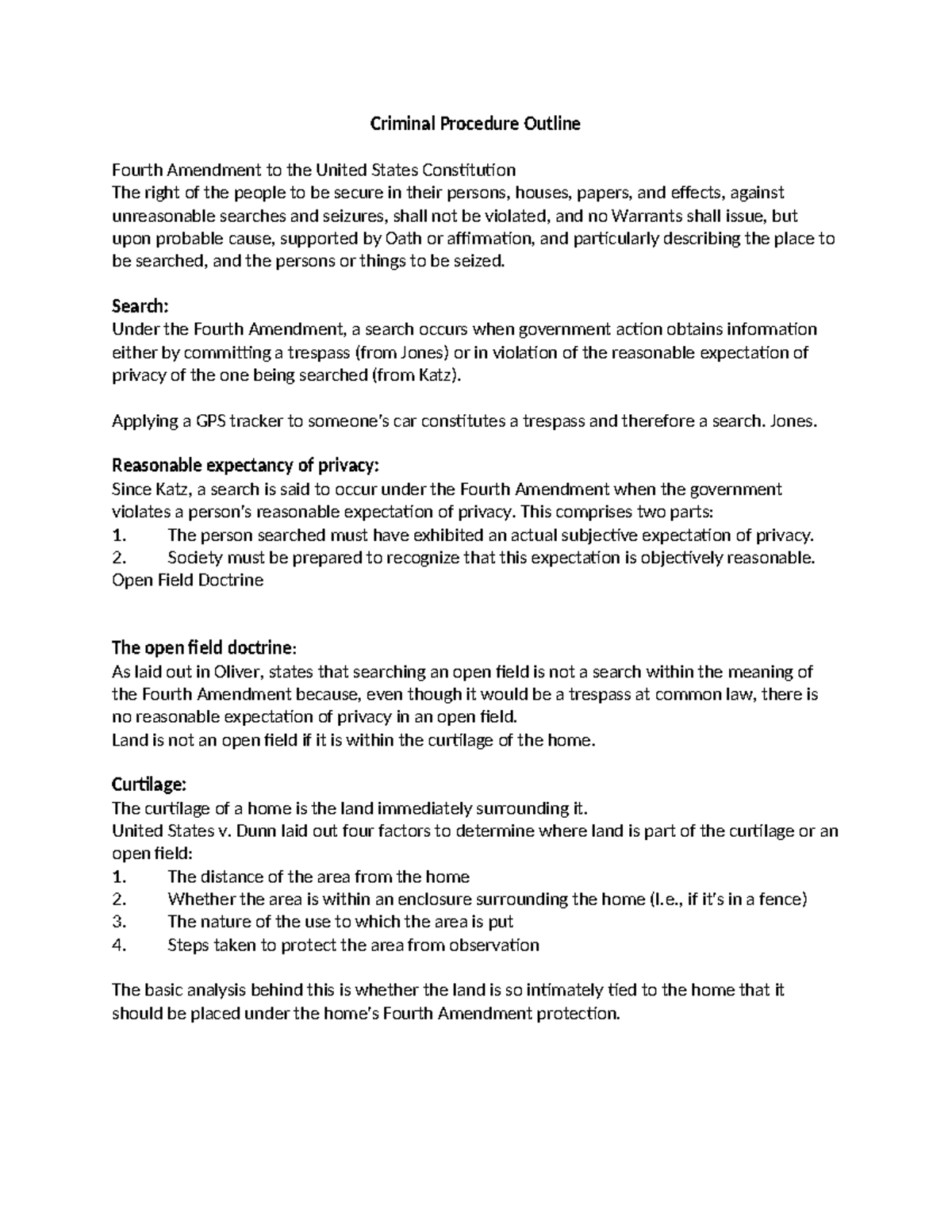 Criminal Procedure Outline - Criminal Procedure Outline Fourth ...