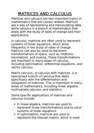 Matrix - Complete notes of Matrices and Calculus - Studocu