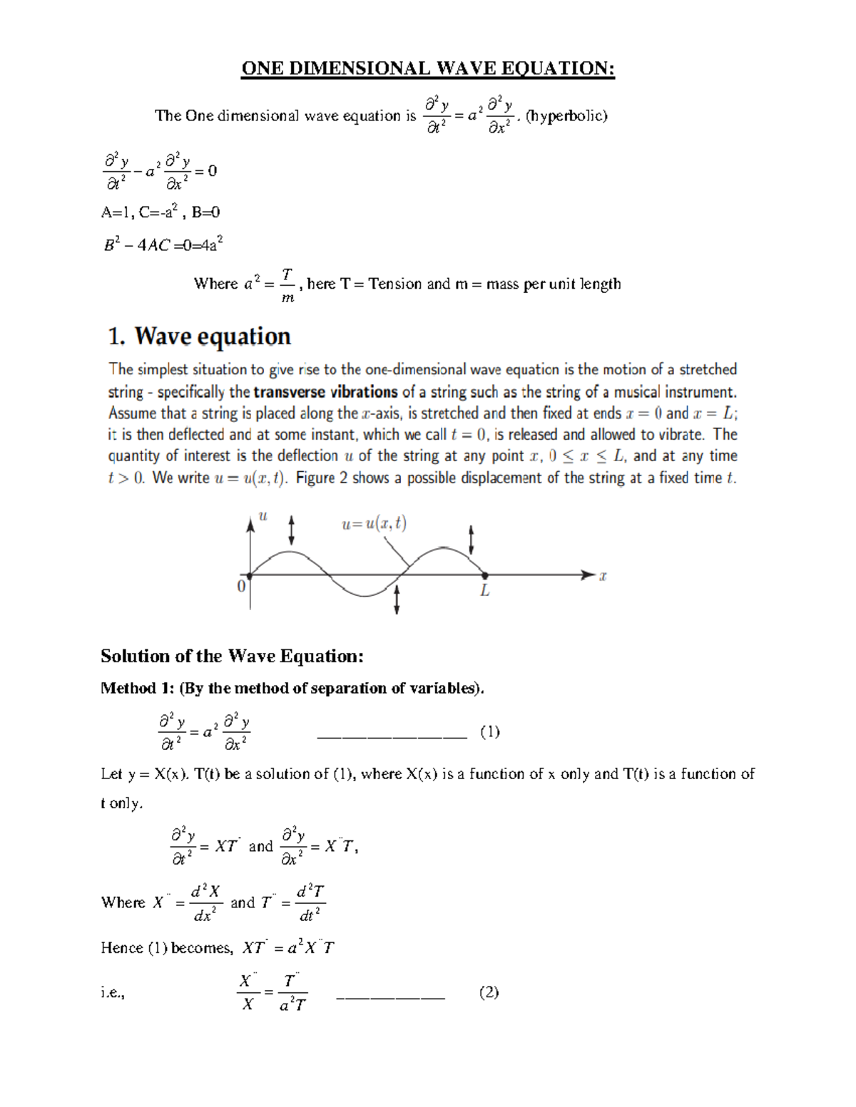 18BT301 LPD9 - Good study material - ONE DIMENSIONAL WAVE EQUATION: The ...