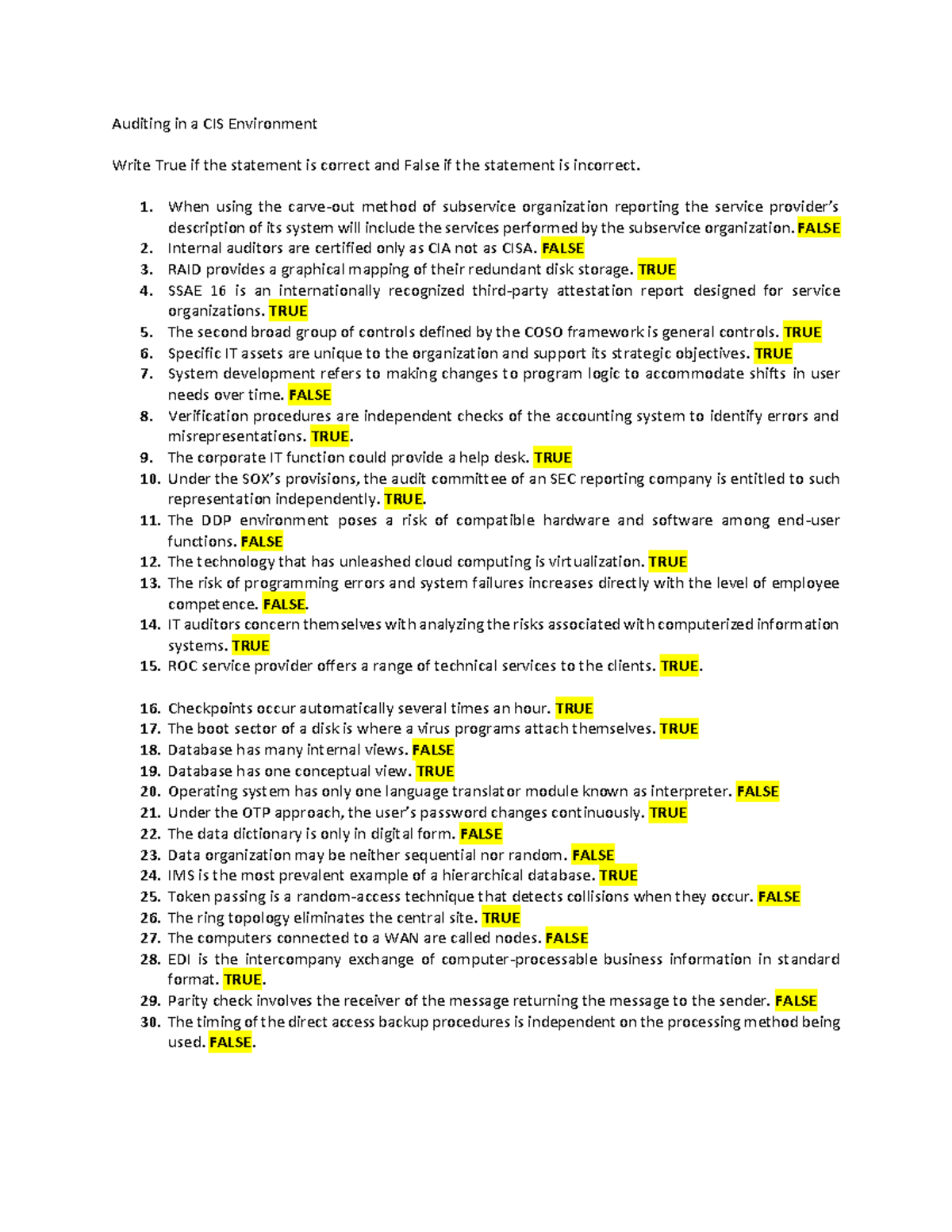 CIS Quizzes - Information Technology Auditing by James Hall quiz ...