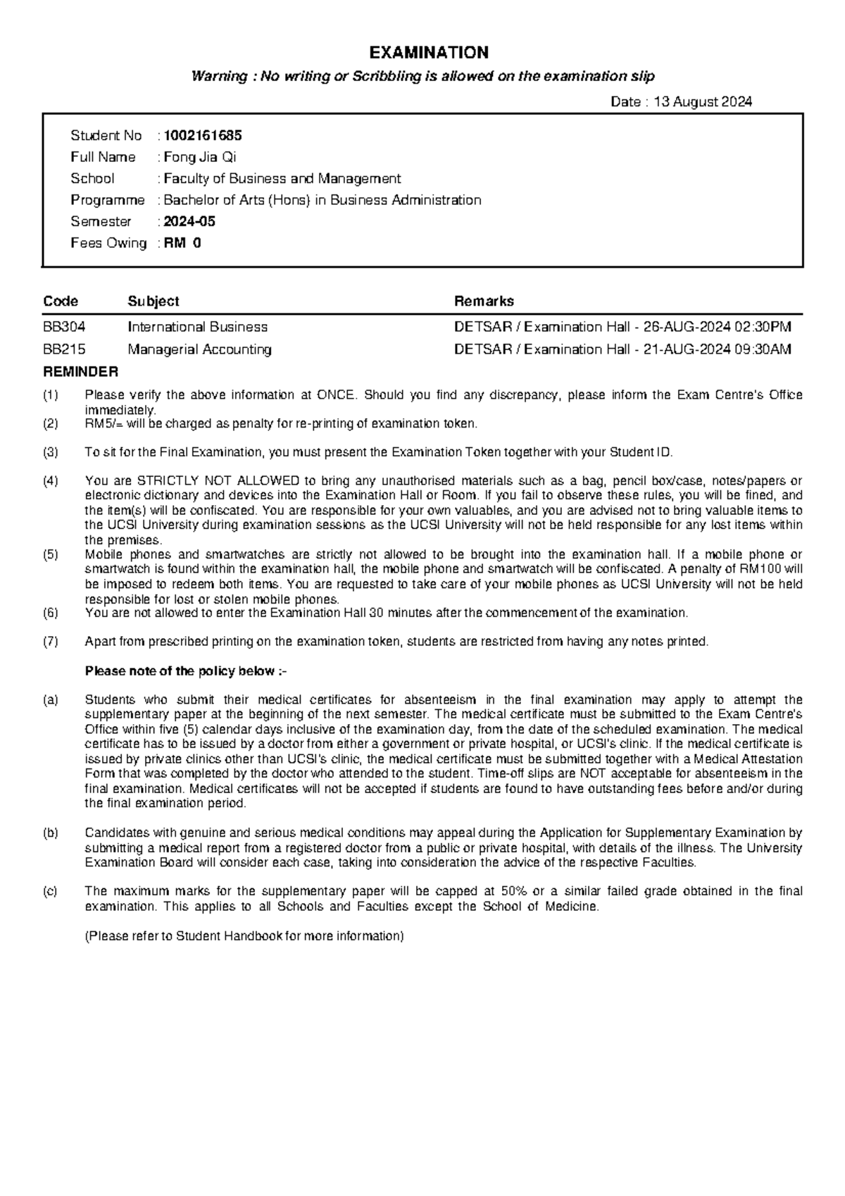 Report - note - EXAMINATION Warning : No writing or Scribbling is ...