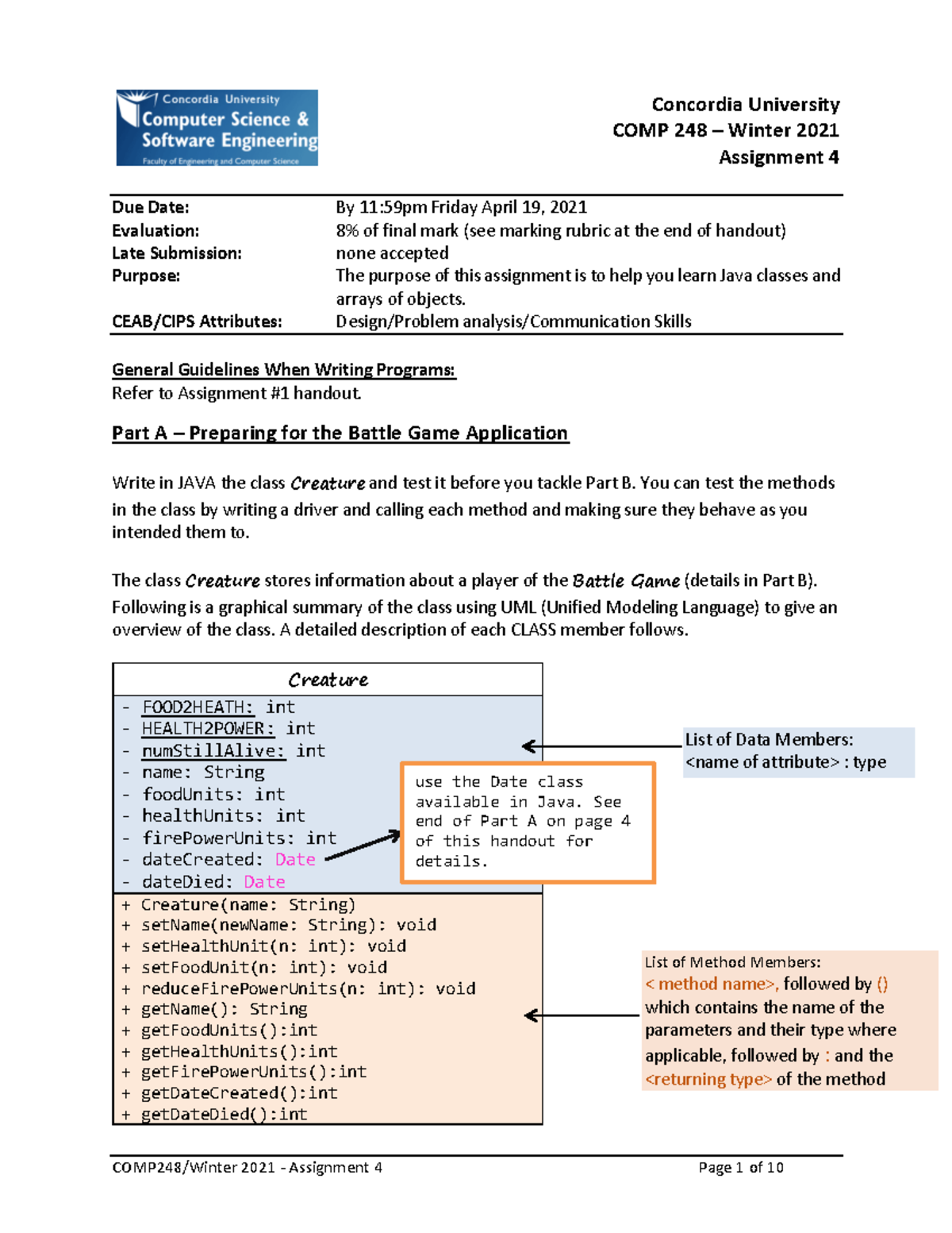 Assignment 4 - Handout - Concordia University COMP 248 – Winter 2021 ...